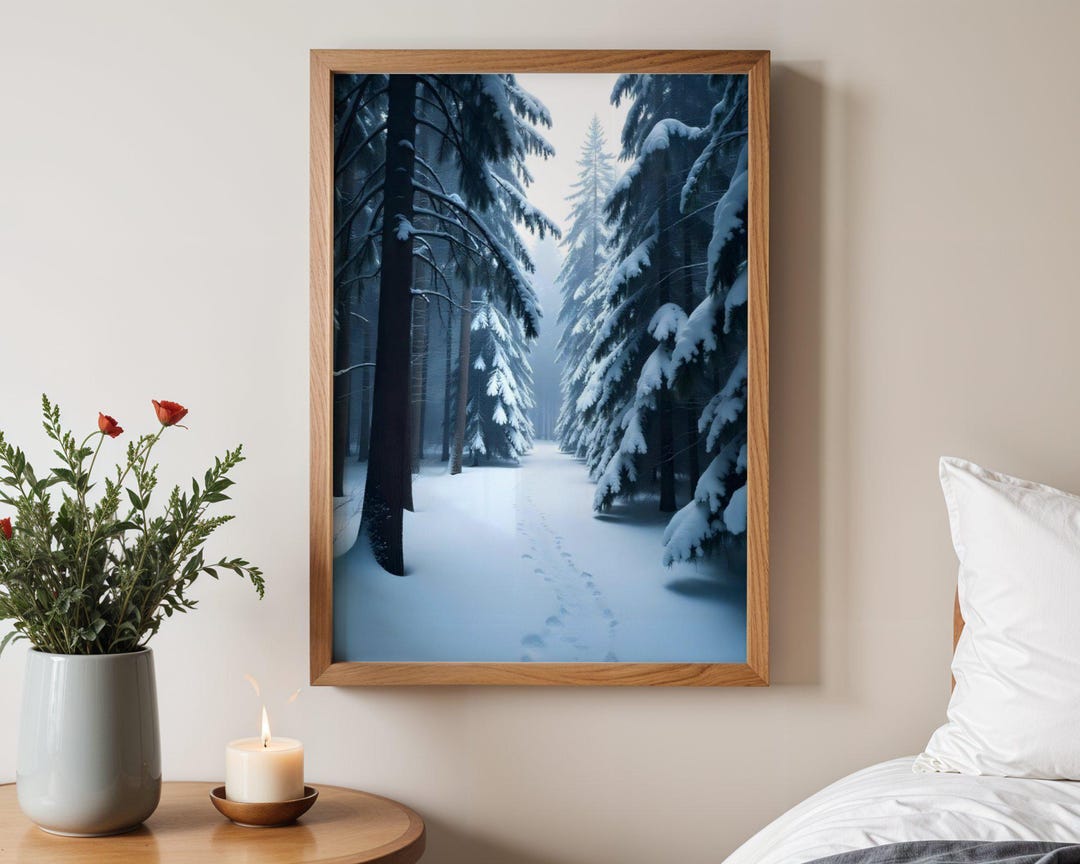 Winter Wonderland Snowy Forest Path Wall Art, Enchanting Snow Covered ...