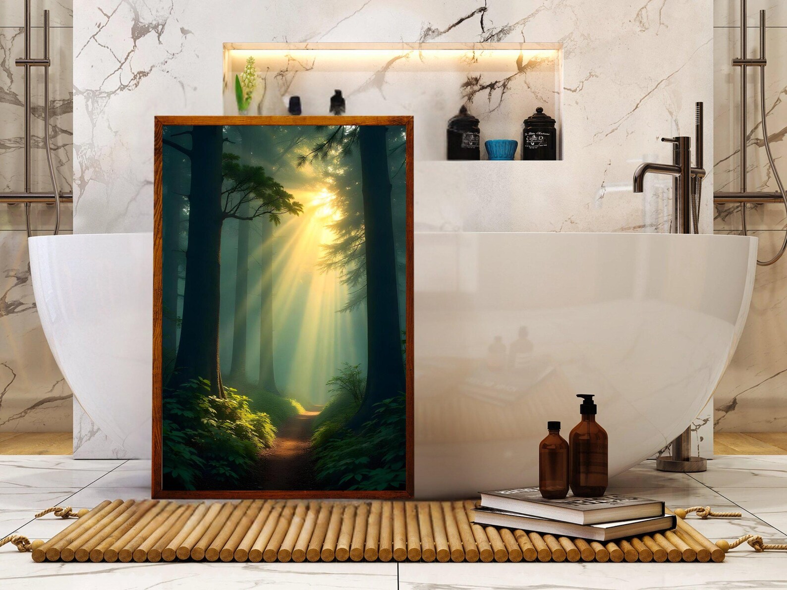 Enchanted Forest Path Sunlight Rays Wall Art Nature Woodland Print ...