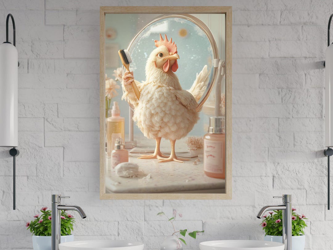Funny Chicken Bathroom Art, Chicken Wall Decor, Farmhouse Bathroom Art ...