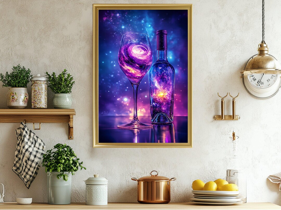 Galaxy Wine Art Print, Space Themed Wine Wall Decor, Starry Night Wine ...