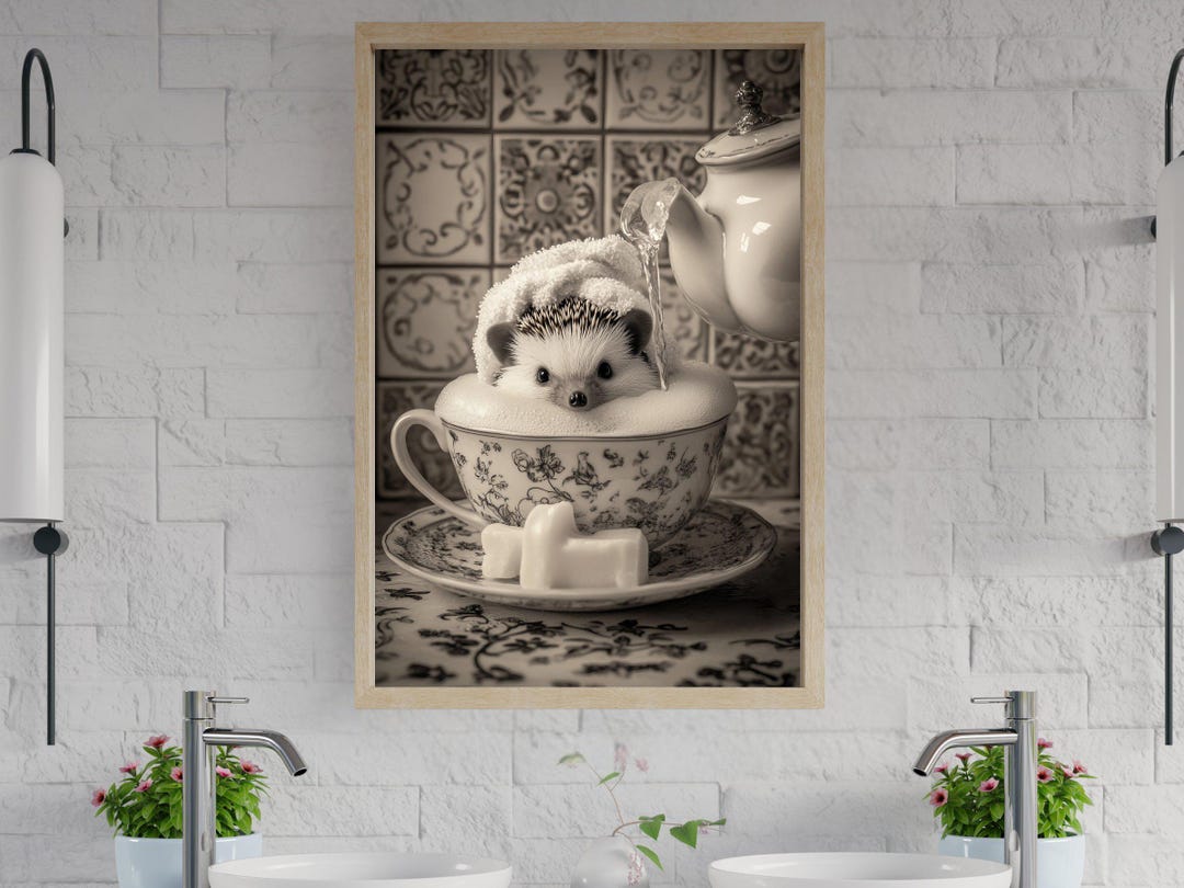 Adorable Hedgehog in Teacup Wall Art, Victorian Style Animal Print ...