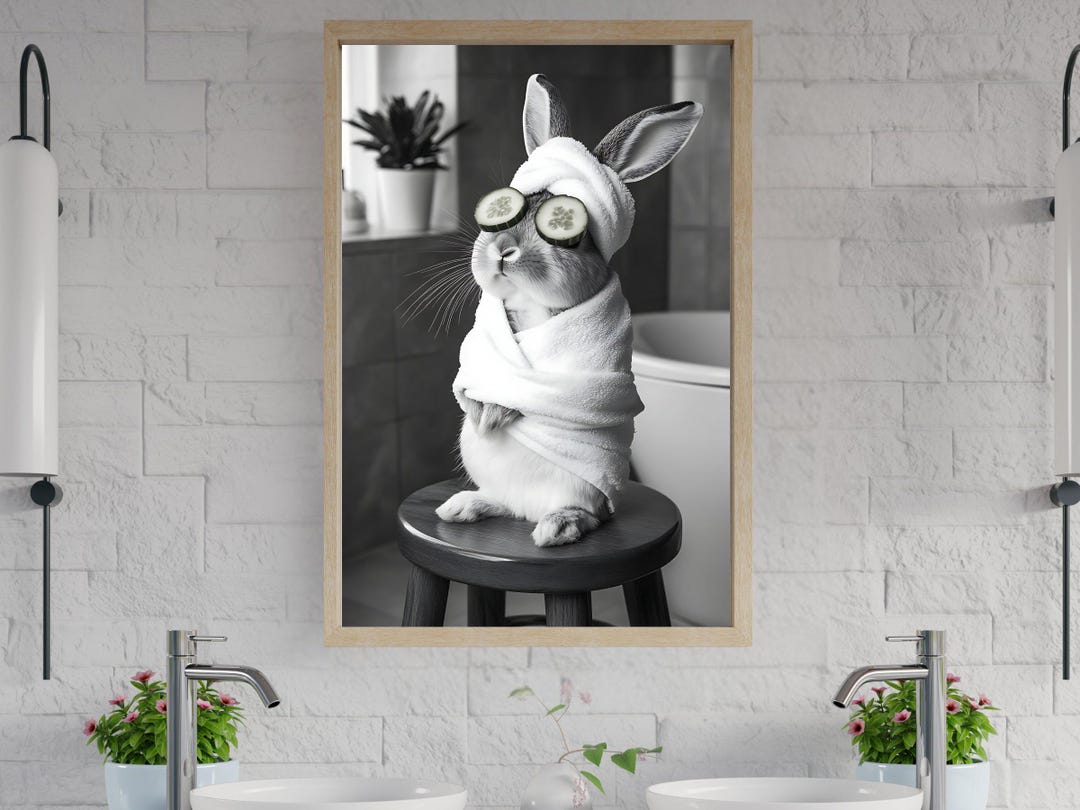 Spa Day Bunny Wall Art, Cute Rabbit Bathroom Decor, Funny Animal ...