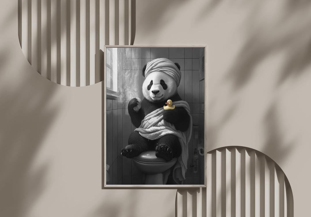 Cute Panda Bathroom Art, Black and White Panda Print, Fun Animal Wall ...