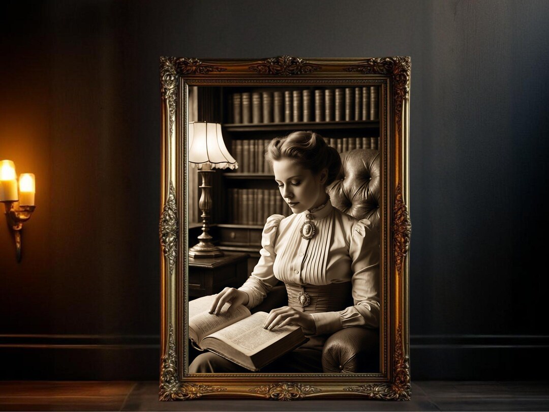 Vintage Sepia Portrait, Elegant Woman Reading Book, Antique Style Wall ...