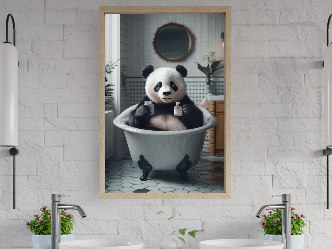 Adorable Panda Bath Wall Art, Cute Panda in Bathtub Print, Animal ...