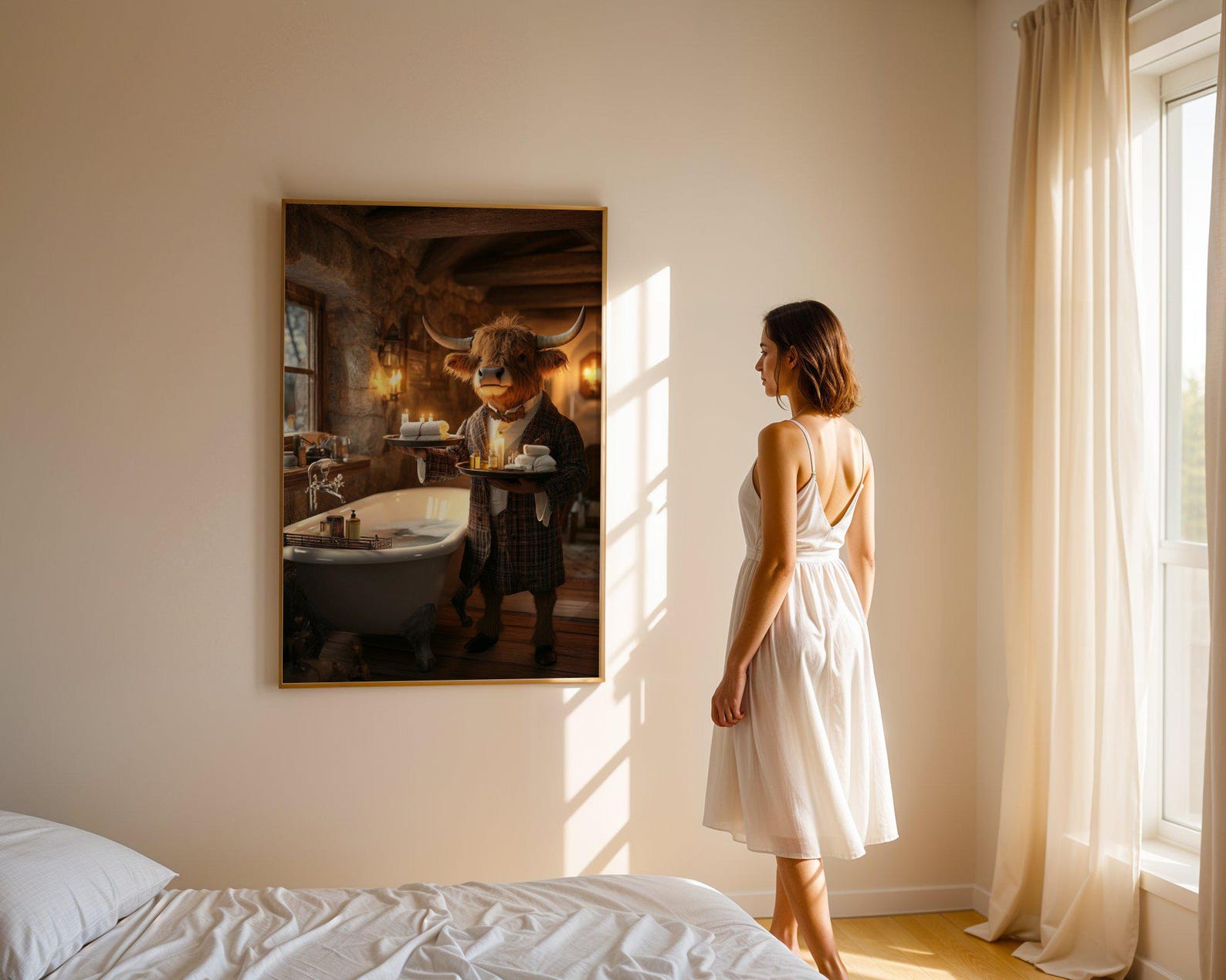 Highland Cow Butler Rustic Bathroom Decor, Quirky Animal Art Print ...