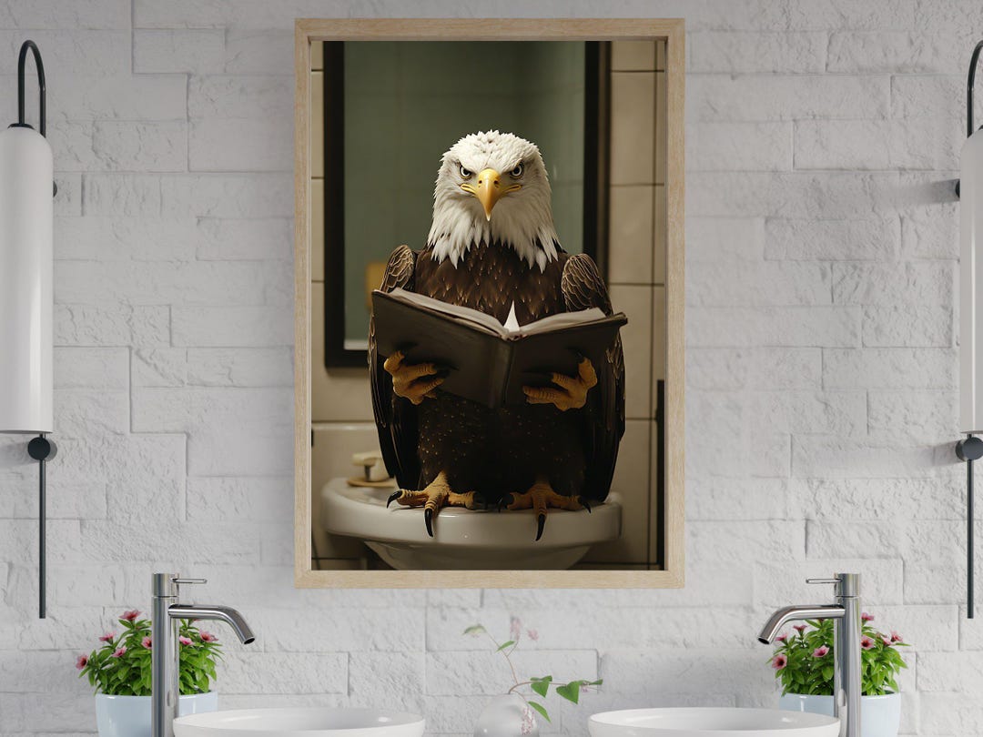 Majestic Eagle Reading Book Wall Art Print, Bird Lover's Home Decor ...
