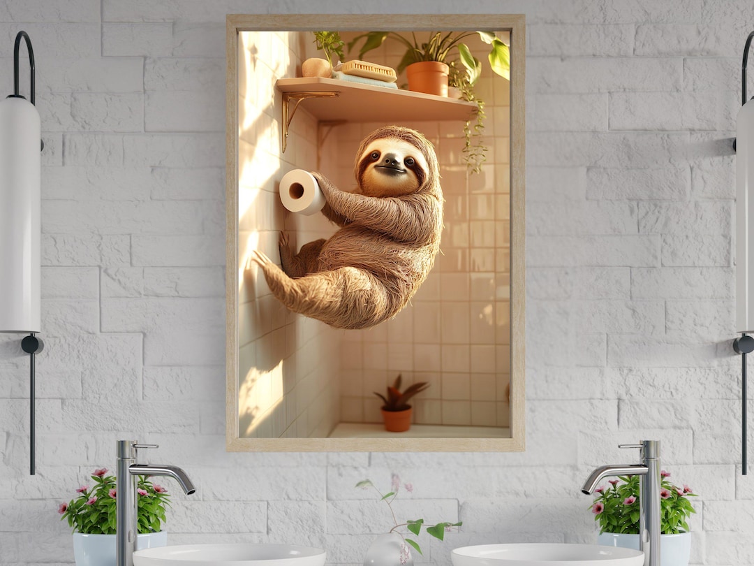 Cute Sloth Wall Art, Bathroom Decor, Funny Animal Poster, Kids Room Art ...