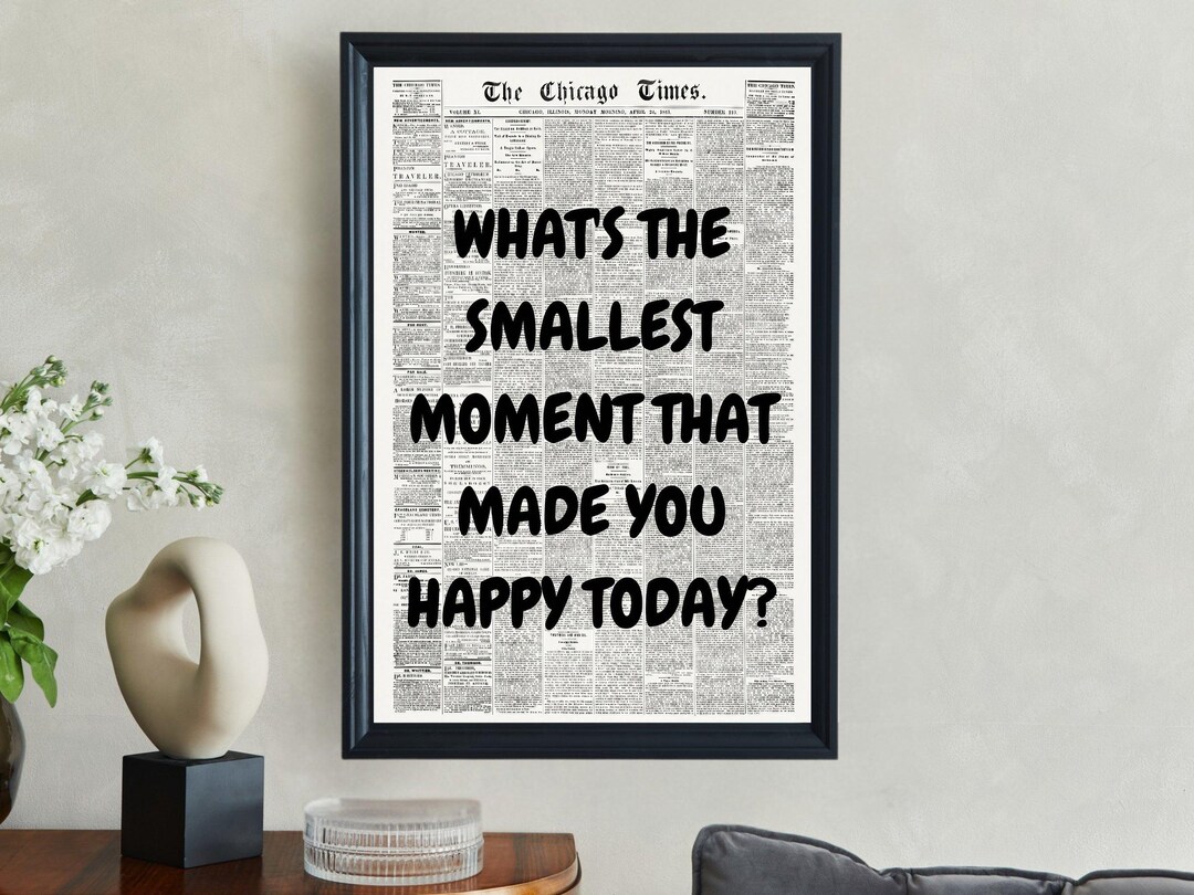 Inspirational Vintage Newspaper Wall Art, Daily Happiness Quote Poster ...
