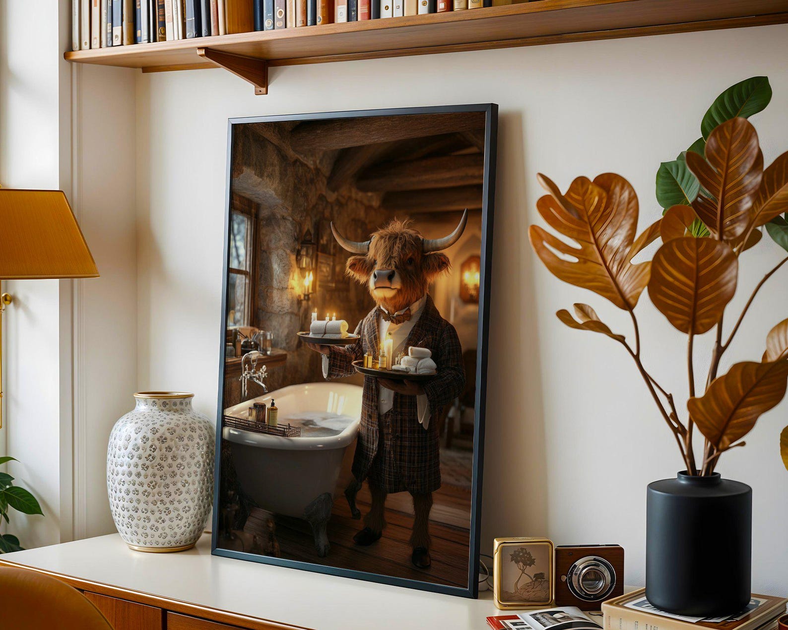 Highland Cow Butler Rustic Bathroom Decor, Quirky Animal Art Print ...