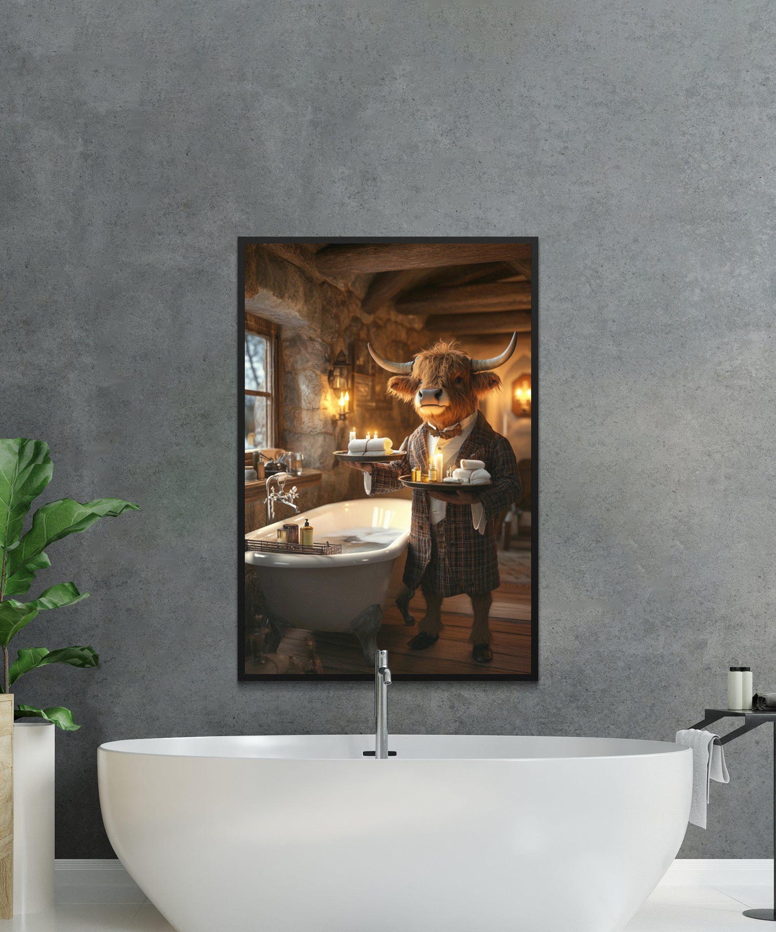 Highland Cow Butler Rustic Bathroom Decor, Quirky Animal Art Print ...