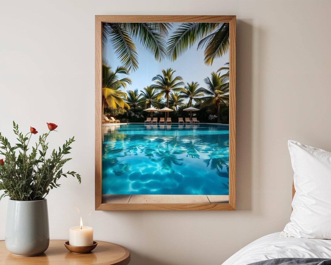 Tropical Poolside Wall Art, Palm Tree Decor, Beach Paradise Print ...