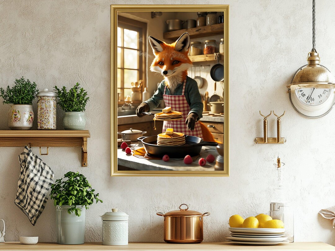 Adorable Fox Chef in Kitchen Wall Art, Whimsical Animal Decor for Home ...