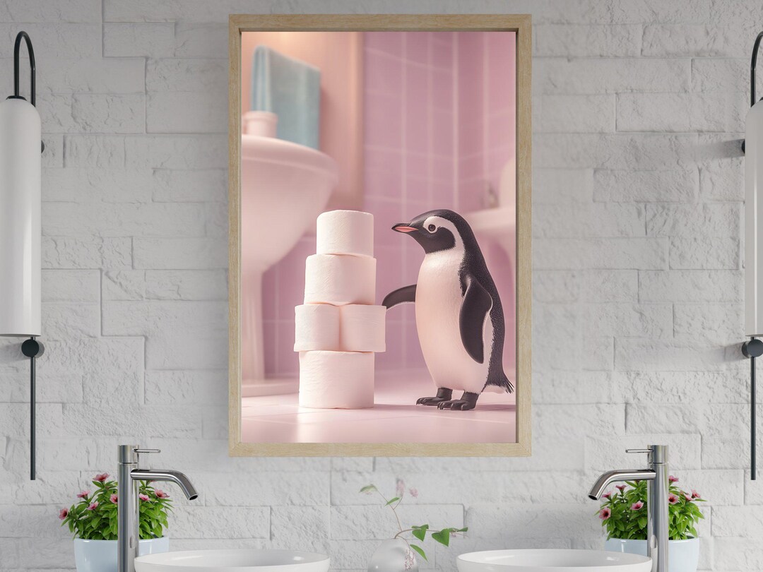 Cute Penguin Bathroom Wall Art, Funny Animal Decor, Penguin Toilet ...