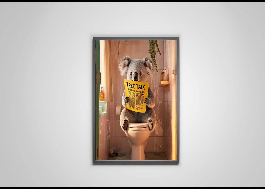 Cute Koala in Bathroom Funny Wall Art Kids Room Decor Koala Poster ...