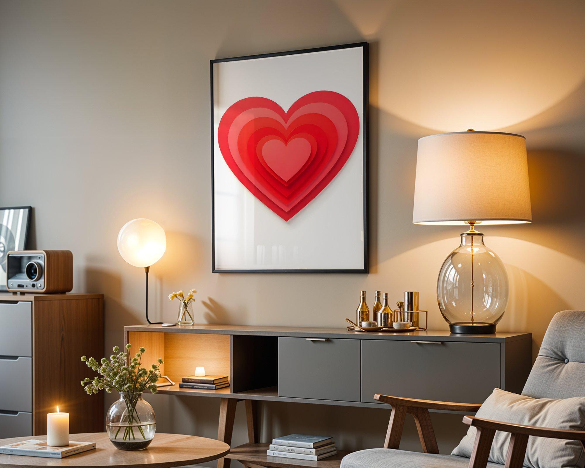 Heart Shape Wall Art Print, Red Heart Poster, Modern Home Decor, Preppy ...