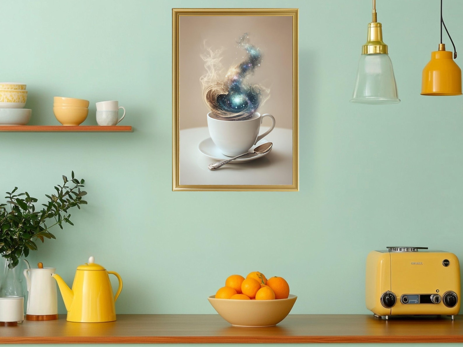 Surreal Coffee Cup Wall Art Print, Galaxy Steam Art Decor, Whimsical ...