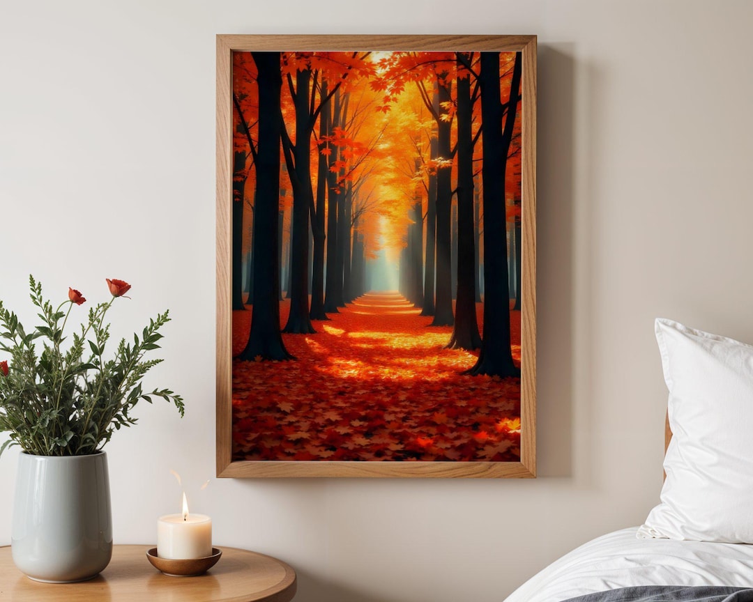 Autumn Forest Wall Art, Fall Foliage Canvas Print, Orange Trees ...