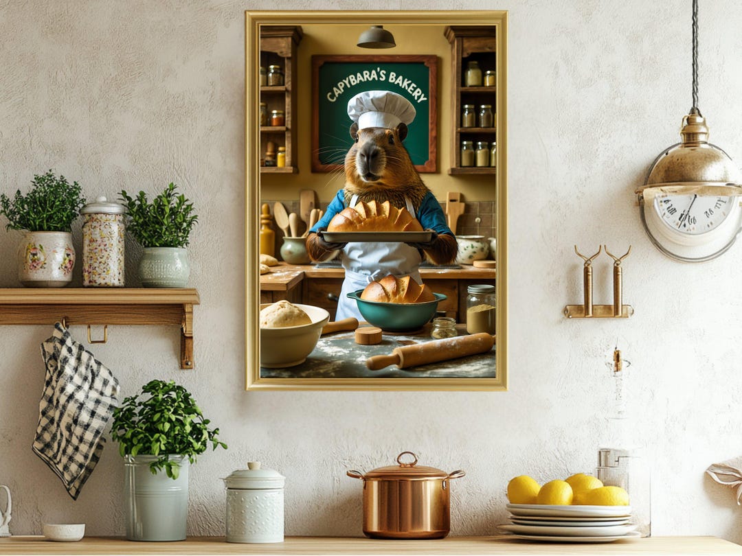 Cute Capybara Bakery Wall Art, Animal Chef Poster Illustration, Funny ...