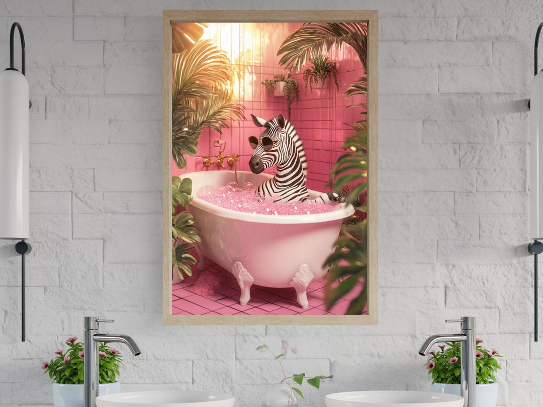 Fun Zebra in Hot Pink Bathroom Wall Art, Unique Animal Poster, Quirky ...