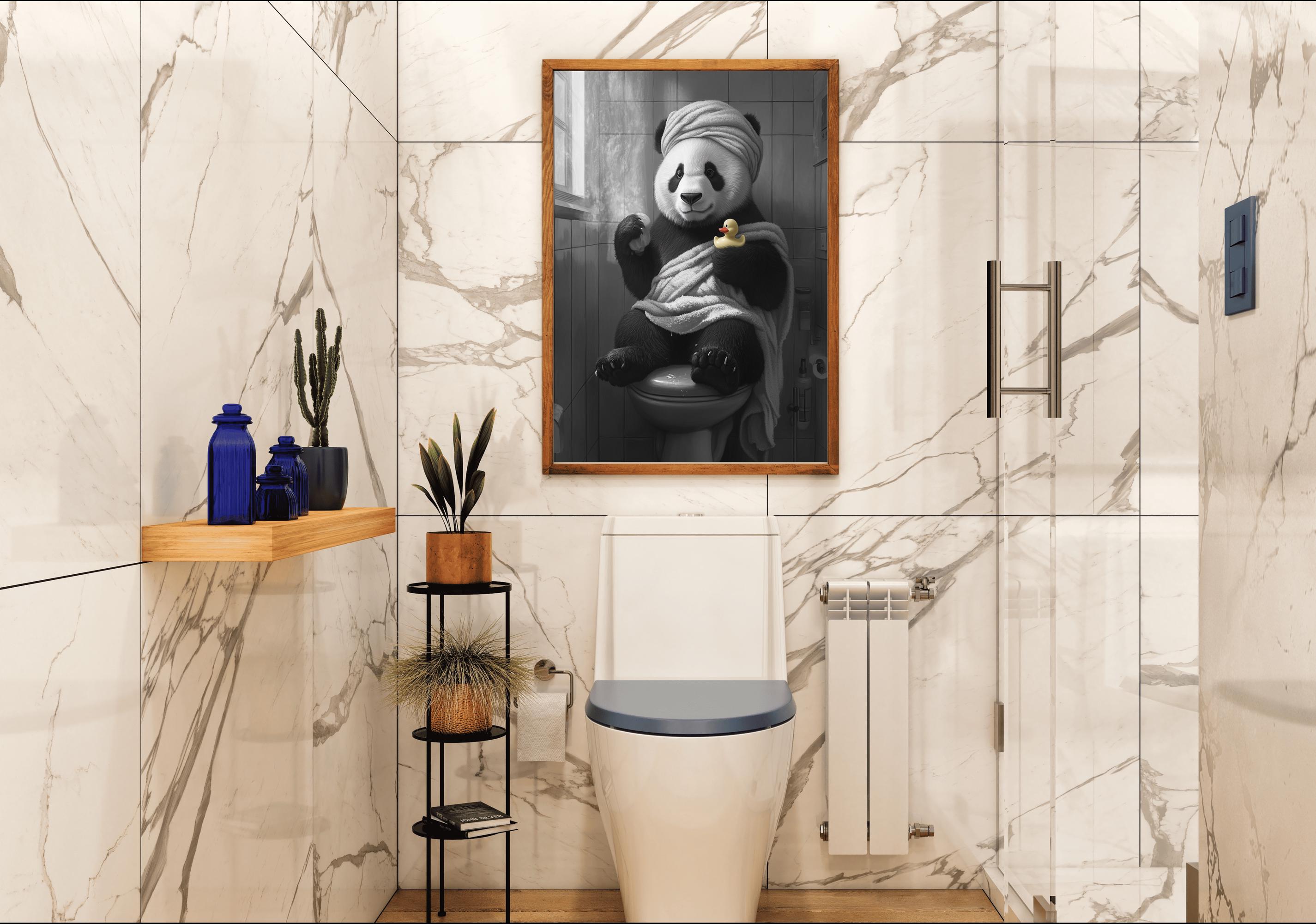 Cute Panda Bathroom Art, Black and White Panda Print, Fun Animal Wall ...