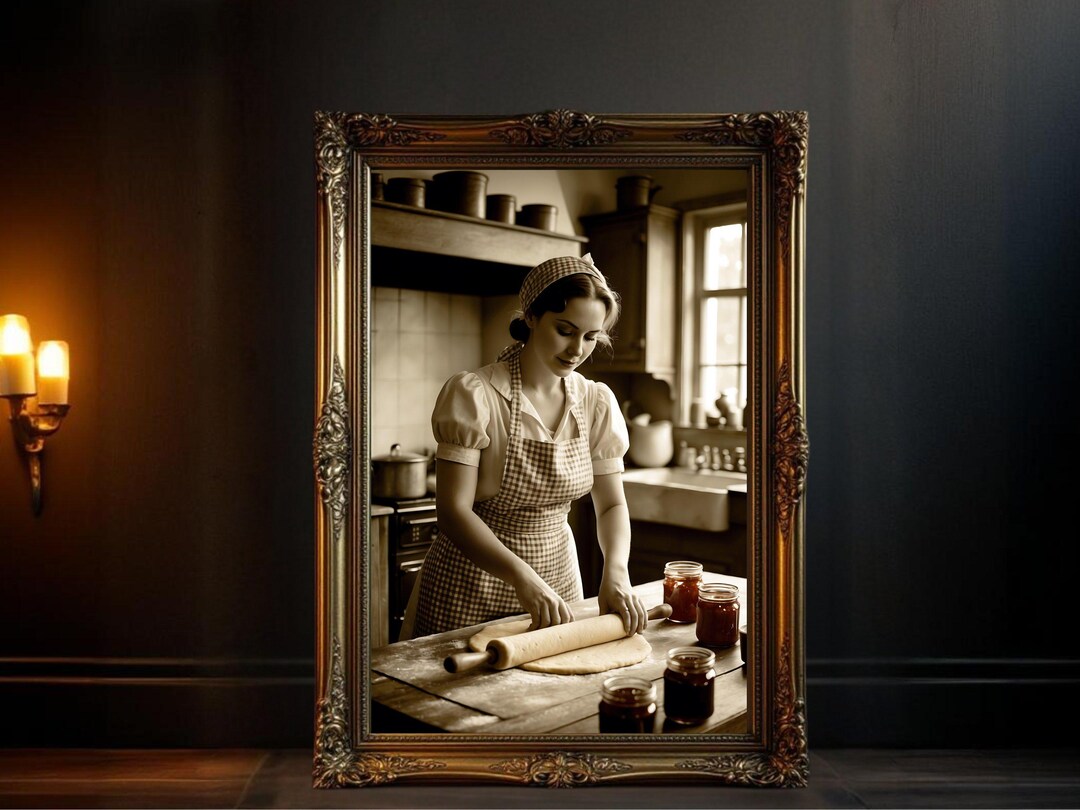 Vintage Kitchen Wall Art, Retro Woman Baking Print, Antique Style Home ...