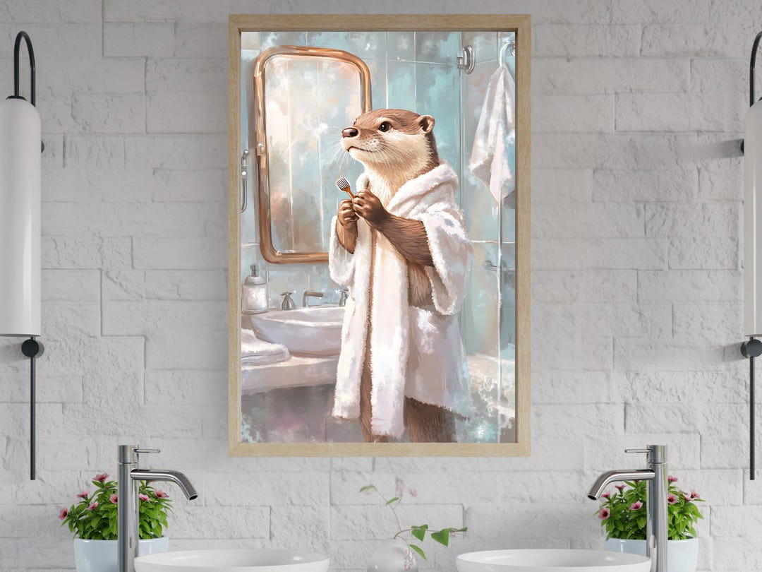 Otter Bathroom Wall Art, Cute Animal Wall Decor, Funny Bathroom Poster ...
