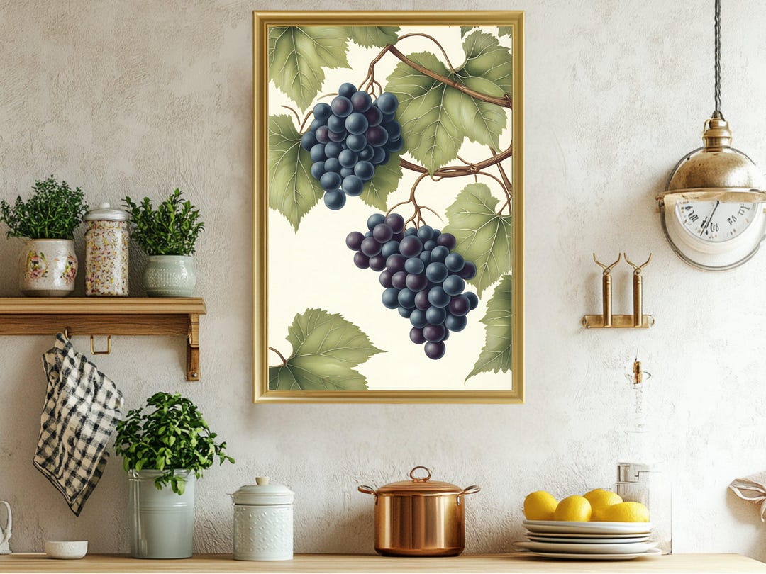 Vineyard Grape Cluster Wall Art, Kitchen Decor Wall Artwork, Rustic ...