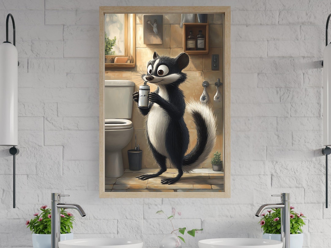 Cute Skunk Bathroom Wall Art Animal Artwork Funny Wall Decor for Kids ...
