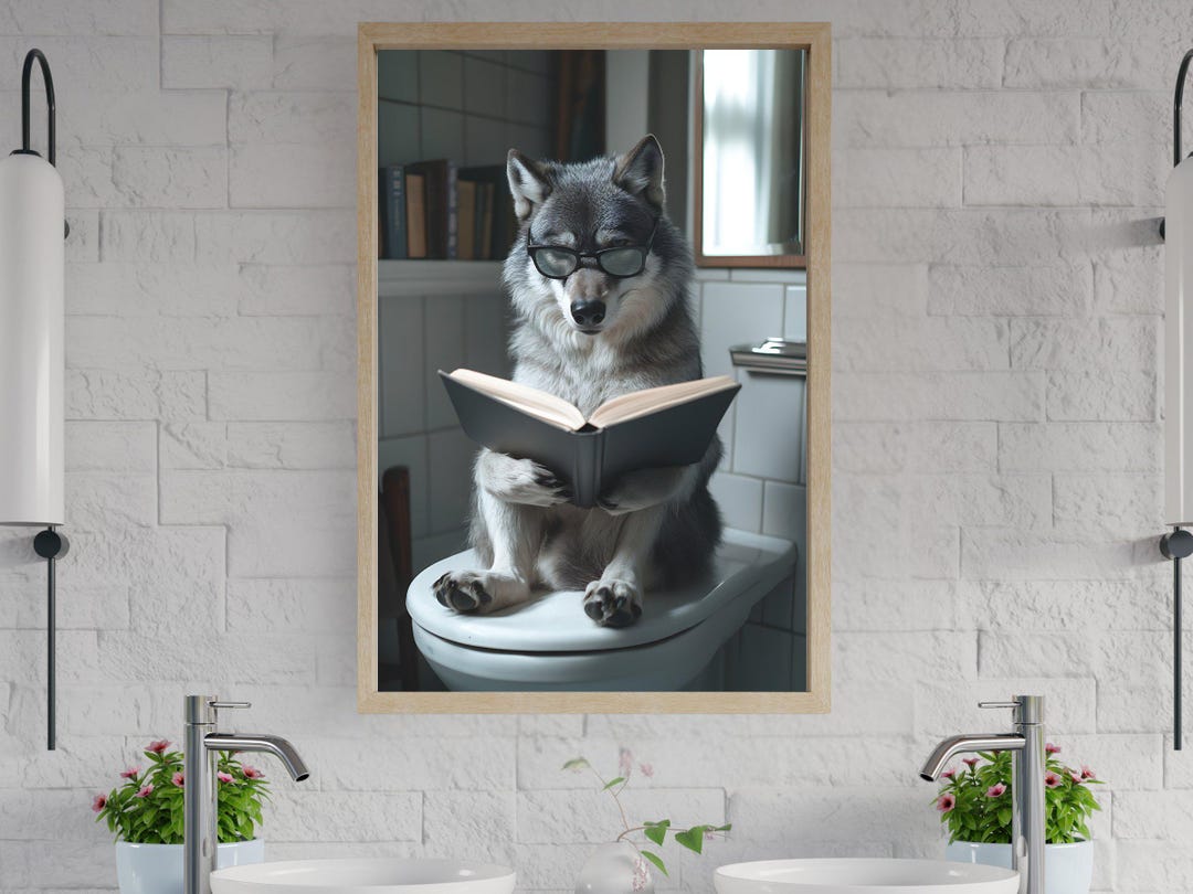 Wolf Reading Book Wall Art, Funny Animal Art Print, Cool Wolf Poster ...