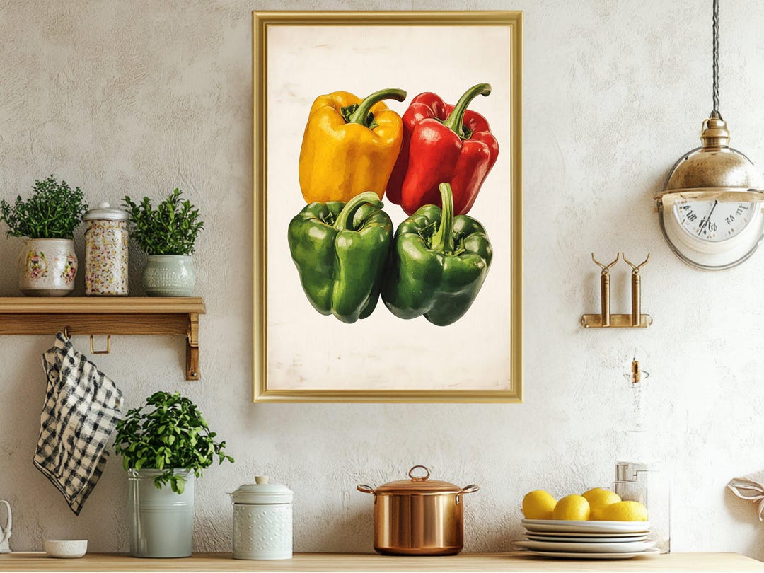 Colorful Peppers Wall Art Print, Kitchen Decor, Vibrant Vegetable ...
