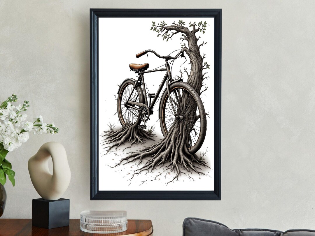 Vintage Bicycle Tree Wall Art, Nature Inspired Bike Print, Unique ...