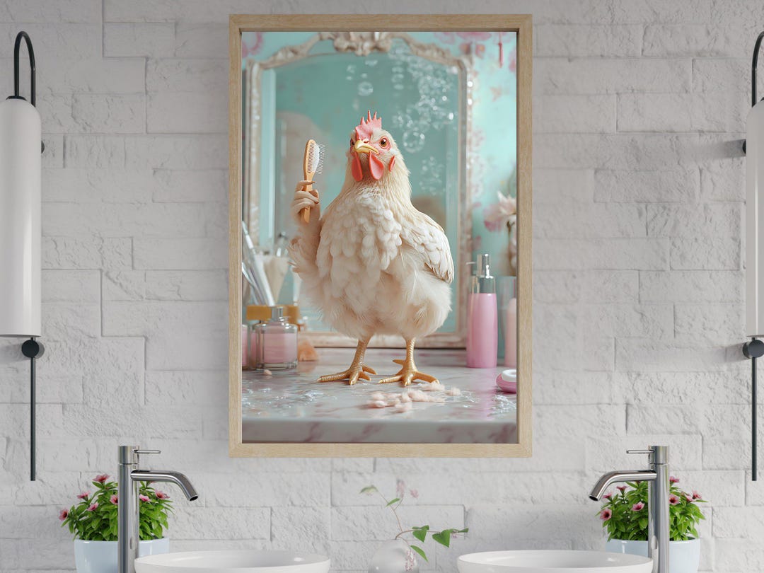 Funny Chicken Bathroom Art, Humorous Farm Animal Wall Decor, Quirky Hen ...