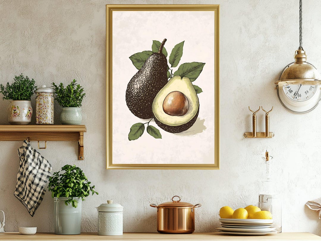 Avocado Wall Art Print, Kitchen Decor, Modern Botanical Print, Avocado ...