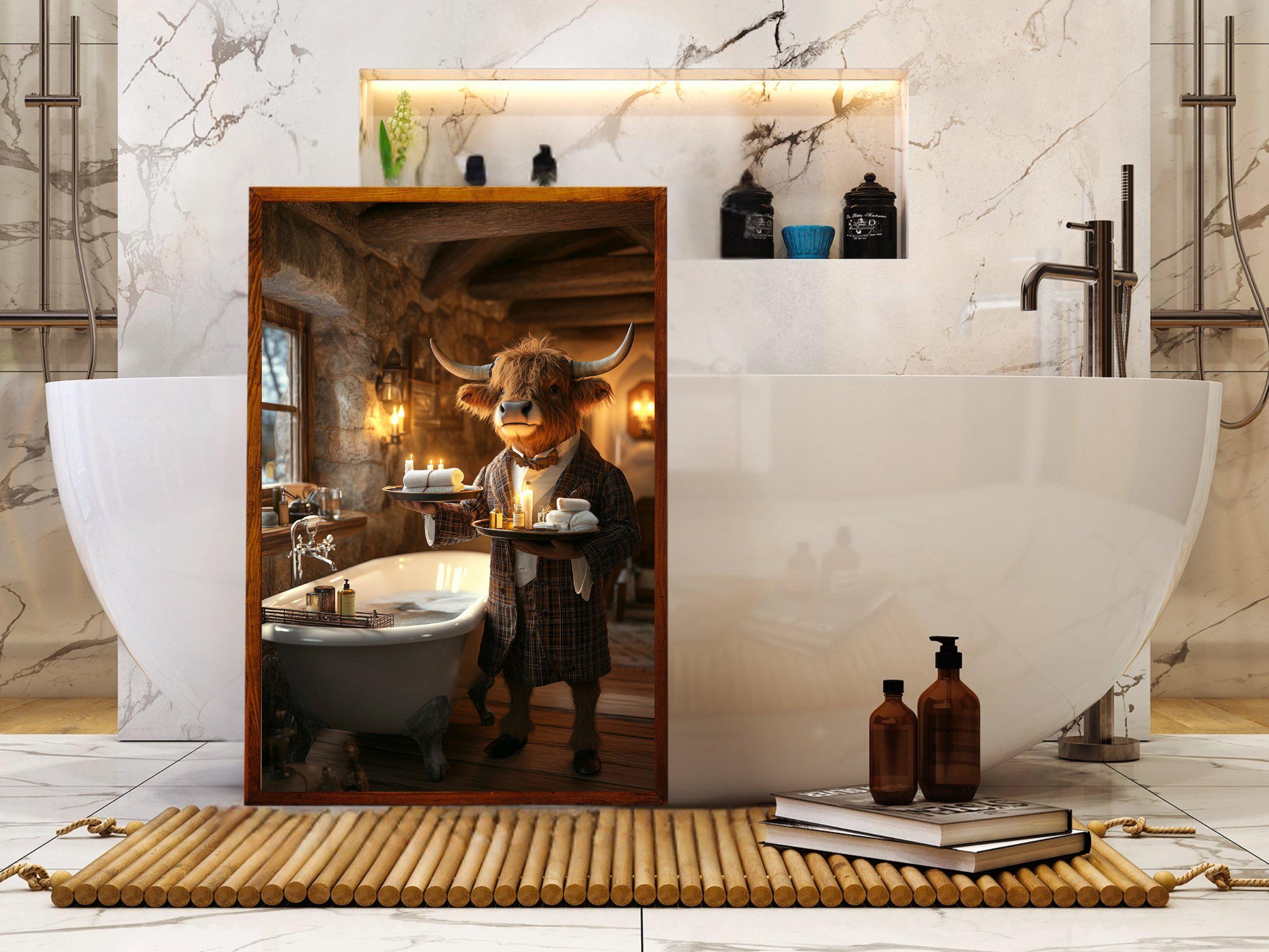 Highland Cow Butler Rustic Bathroom Decor, Quirky Animal Art Print ...