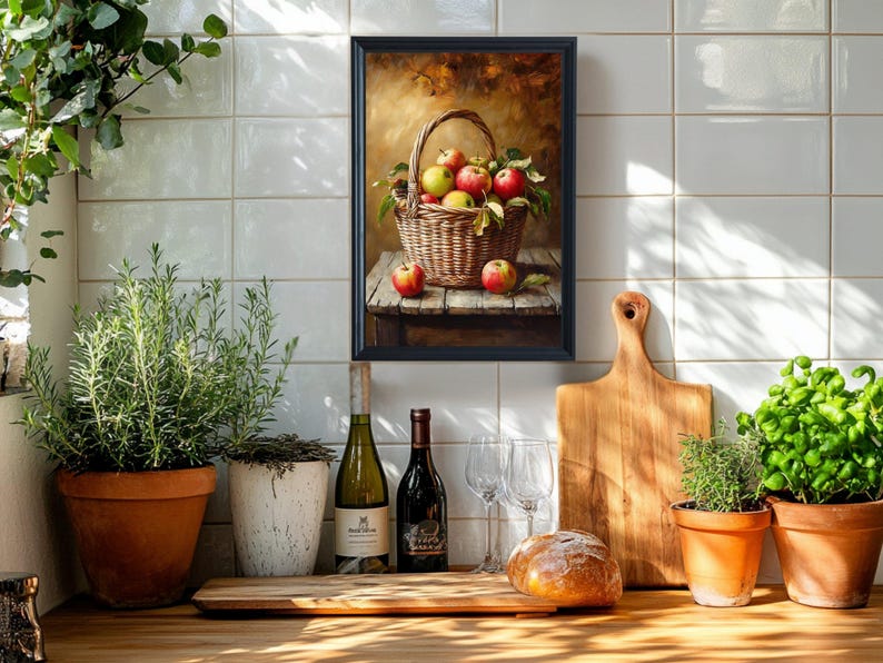 Basket of Fresh Apples on Rustic Table, Autumn Harvest Fruit Art ...