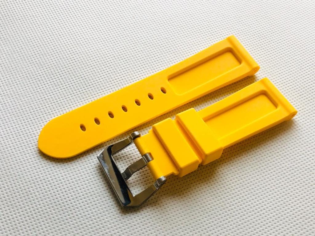 Yellow Rubber Watch Straps With Stainless Buckle Suitable for Panerai ...
