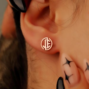 Custom Block Monogram Initials Circle Earrings, 2 Initials Personalized ...