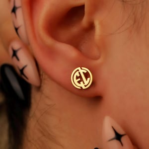 Custom Block Monogram Initials Circle Earrings, 2 Initials Personalized ...