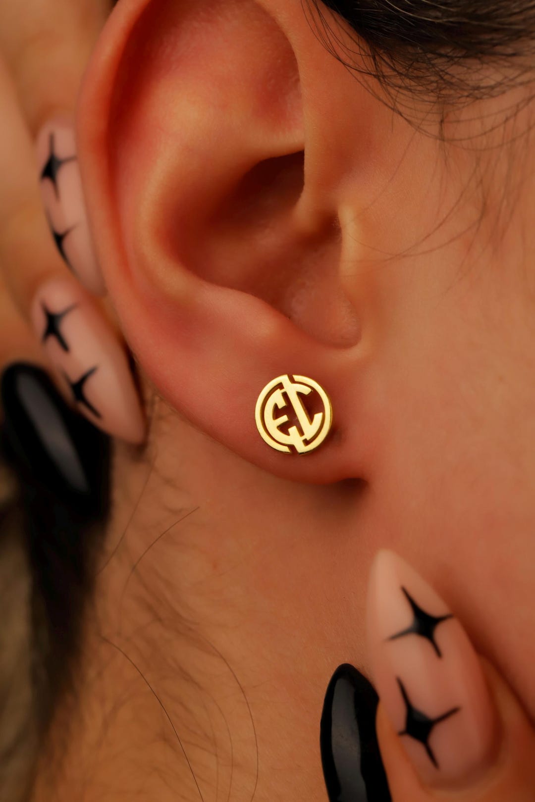 Custom Block Monogram Initials Circle Earrings, 2 Initials Personalized ...