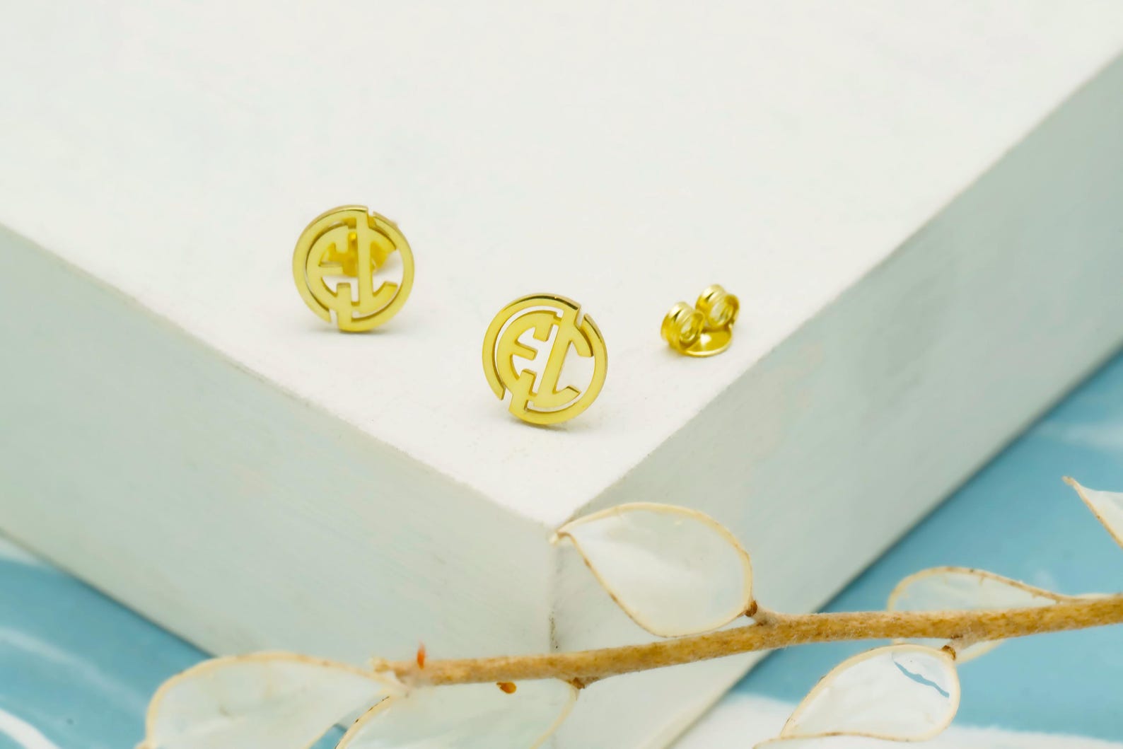 Custom Block Monogram Initials Circle Earrings, 2 Initials Personalized ...