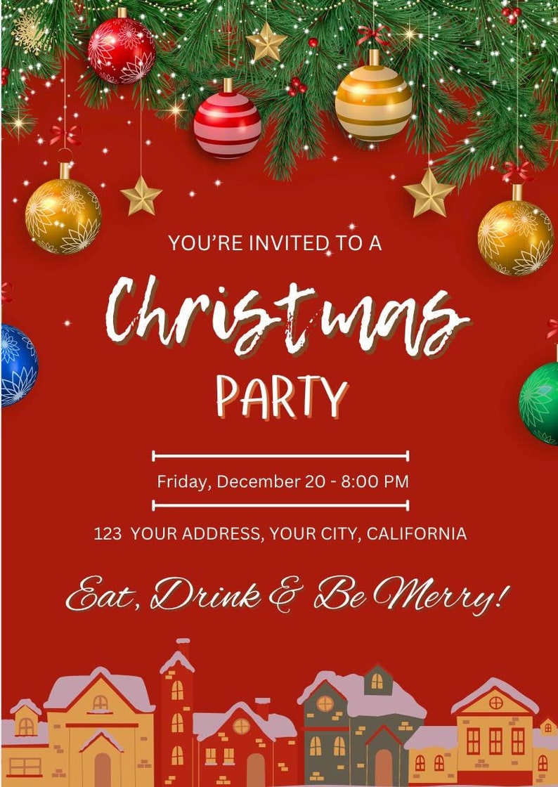 Editable Christmas Party Invitation Template - Etsy