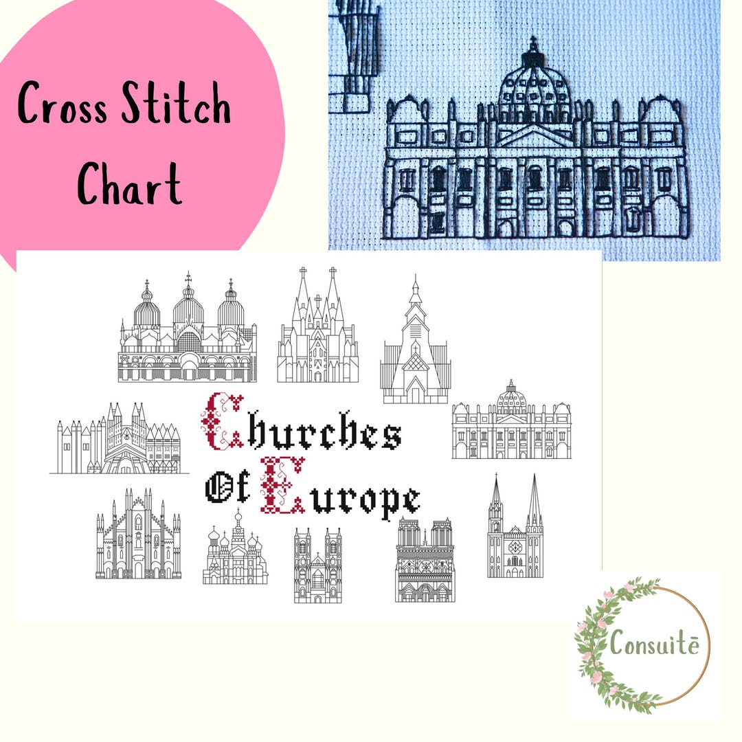 Churches of Europe - Cross Stitch Pattern - Etsy