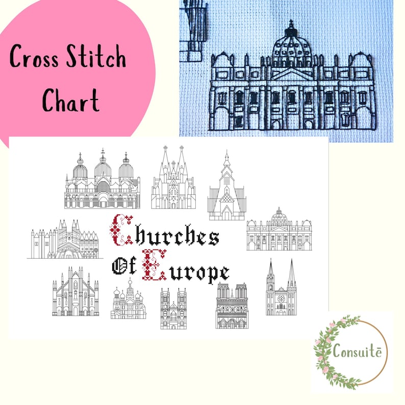 Churches of Europe - Cross Stitch Pattern - Etsy