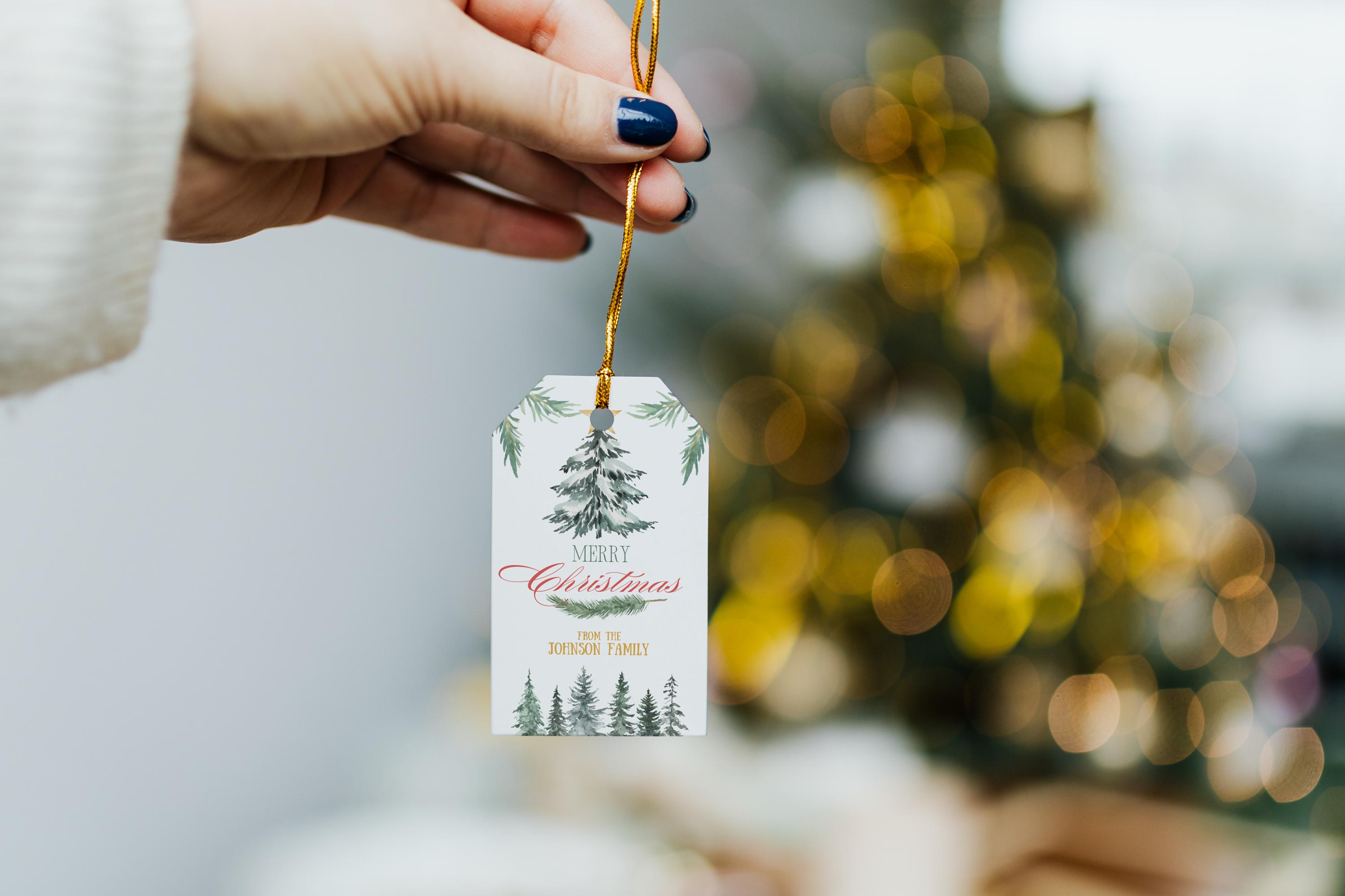 Editable Christmas Gift Tag Template|pine Tree Holiday Gift Giving Tag ...