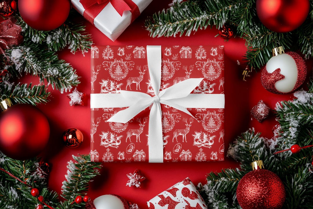 Printable Red Holiday Wrapping Paper for Christmas Gifts|instant ...