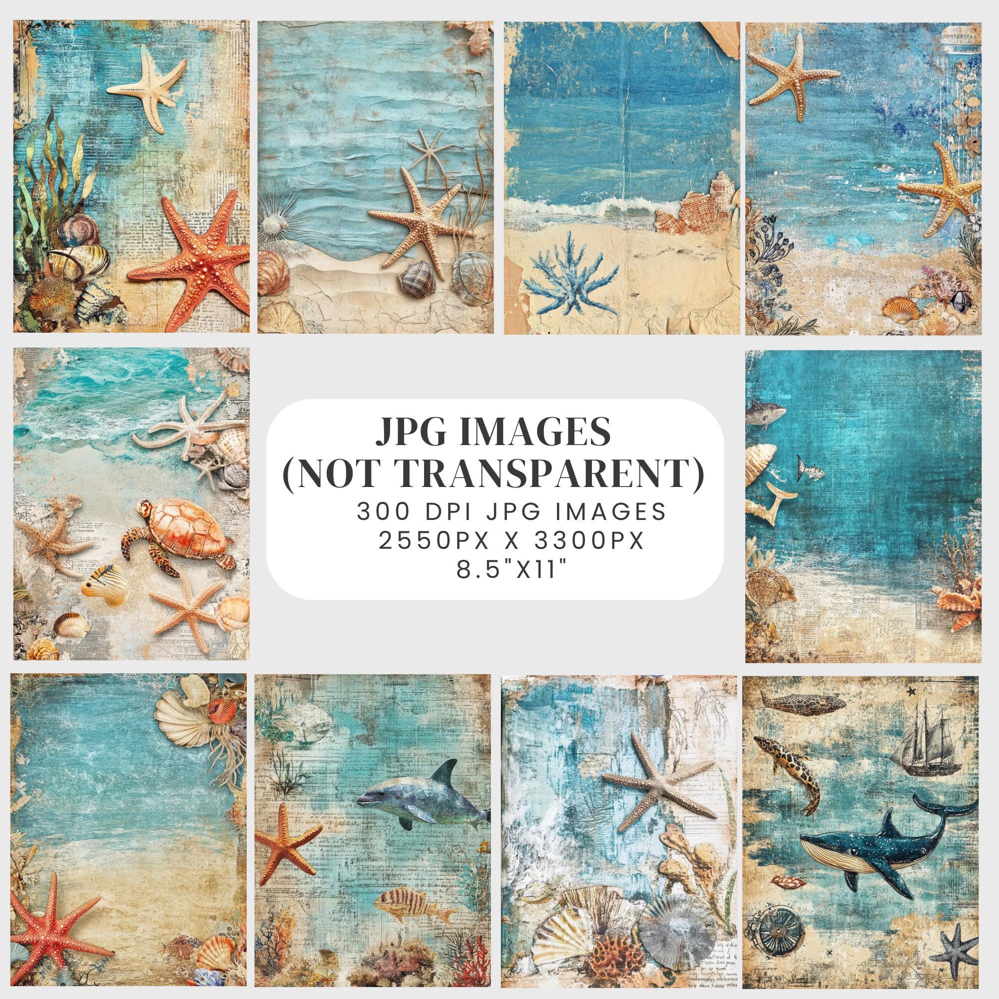 Seaside Junk Journal Pages: Coastal Ephemera, Beach Backgrounds (JPG ...
