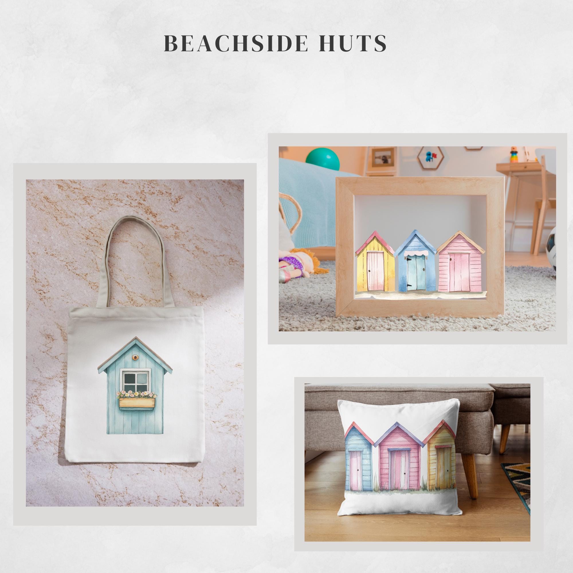 Beach Hut Clipart, Watercolour Images, Seaside Beach Huts, 300 DPI ...