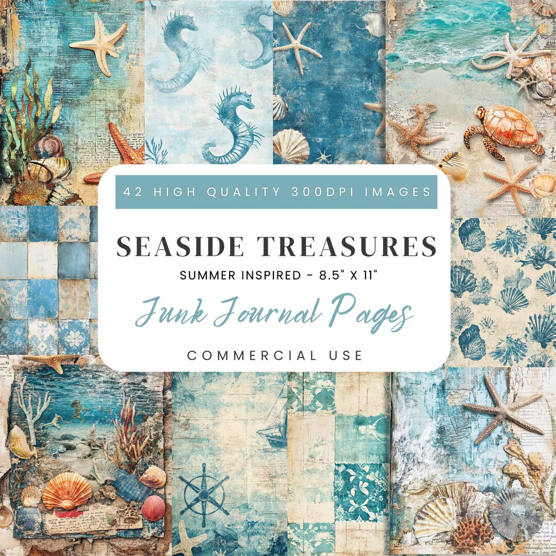 Seaside Junk Journal Pages: Coastal Ephemera, Beach Backgrounds (JPG ...