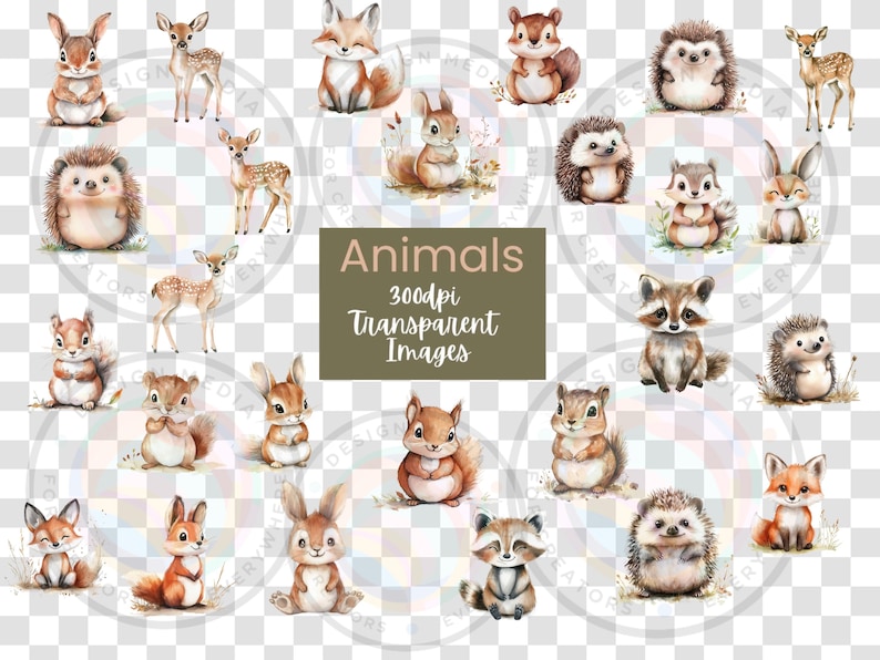 Woodland Animals Clip Art: Watercolour Forest Nursery, Baby Shower ...